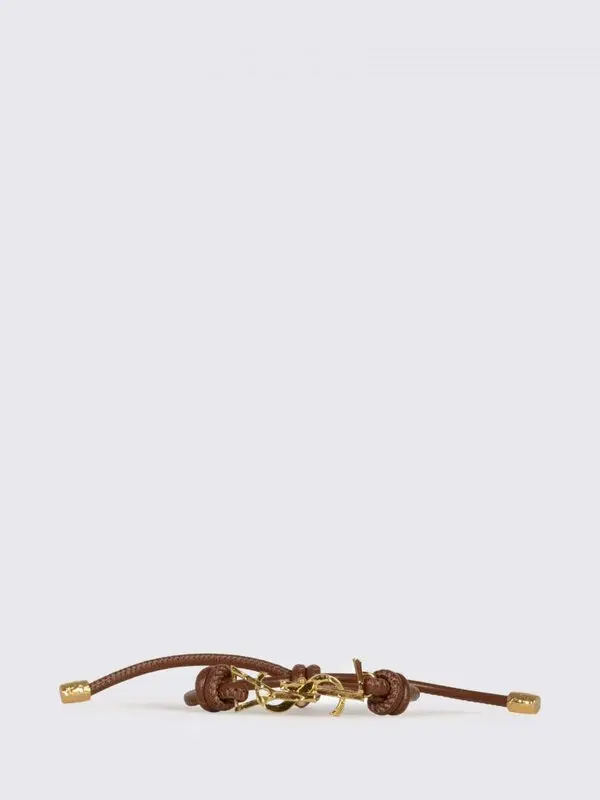 Saint Laurent Cassandre Leather And Brass Bracelet