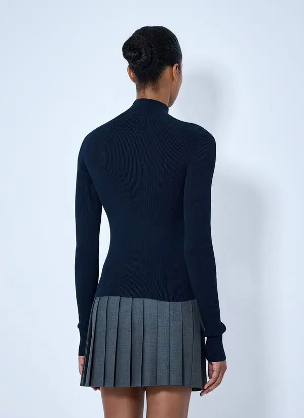 Miu Miu Ribbed-knit Logo-embroidered Cardigan - Blue