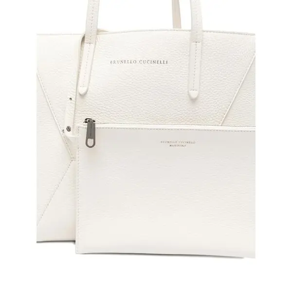 Brunello Cucinelli Grained Leather Tote Bag - Cream
