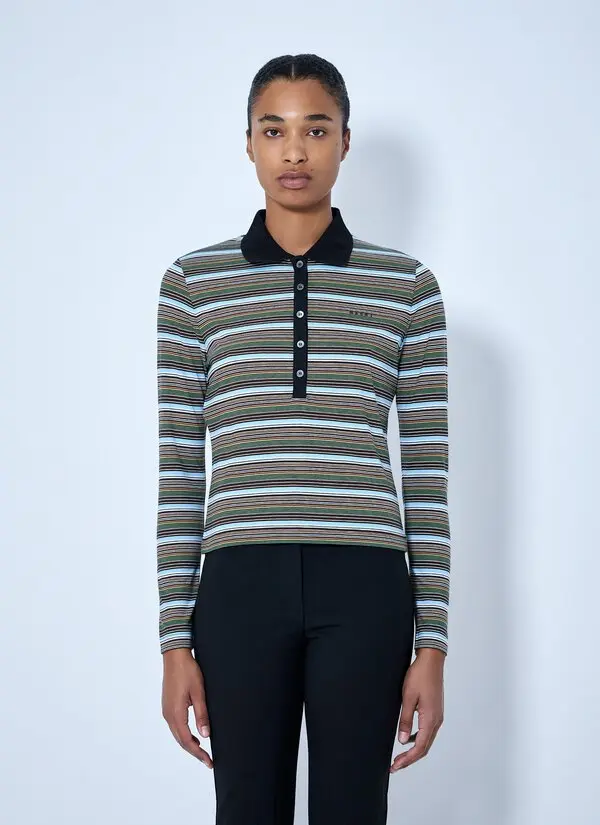 Marni Striped Long Sleeve Polo Shirt - Blue
