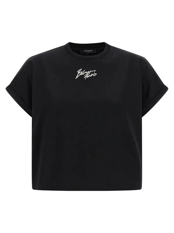 Balmain Cropped Cotton Crewneck T-shirt - Black