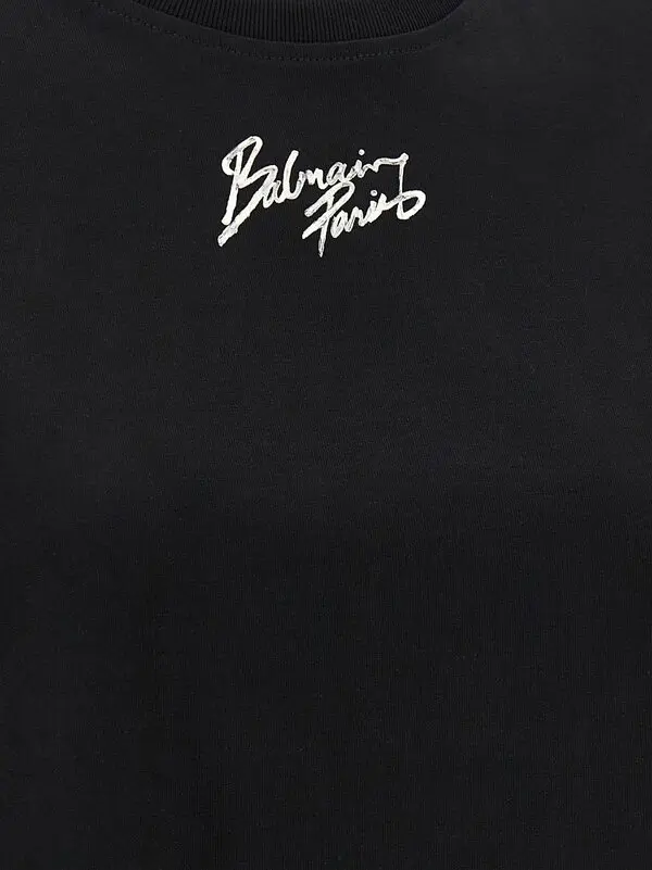 Balmain Cropped Cotton Crewneck T-shirt - Black