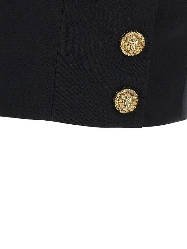 Balmain Cropped Virgin Wool Top With Gold Tone Buttons - Black