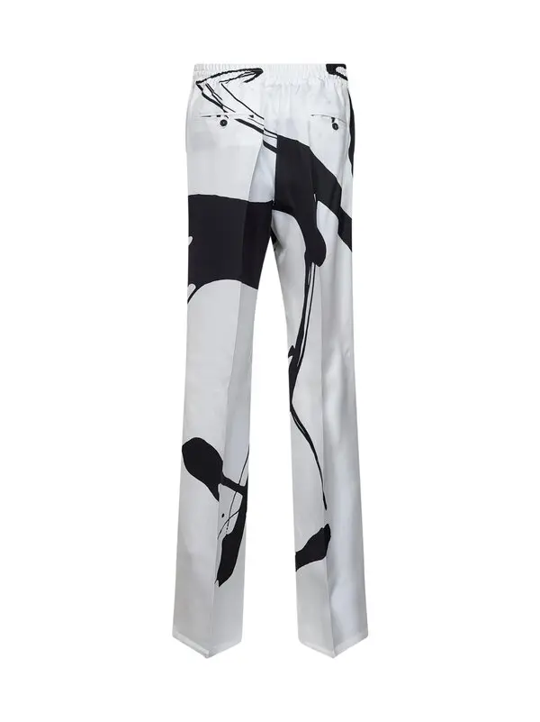 Kiton White And Black Printed Silk Trousers
