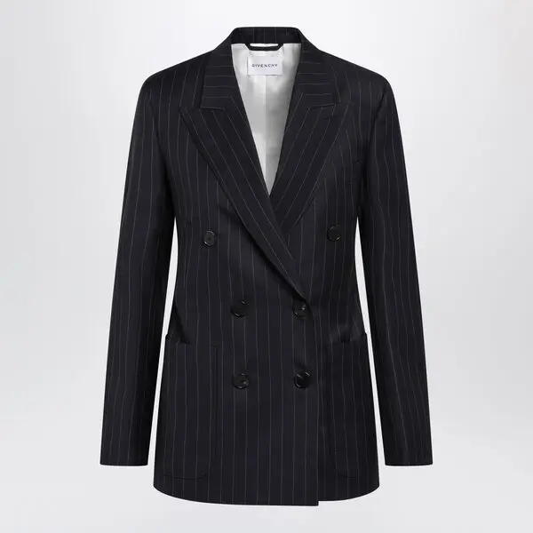 Givenchy Double-breasted Pinstripe Wool Jacket, Dark Navy