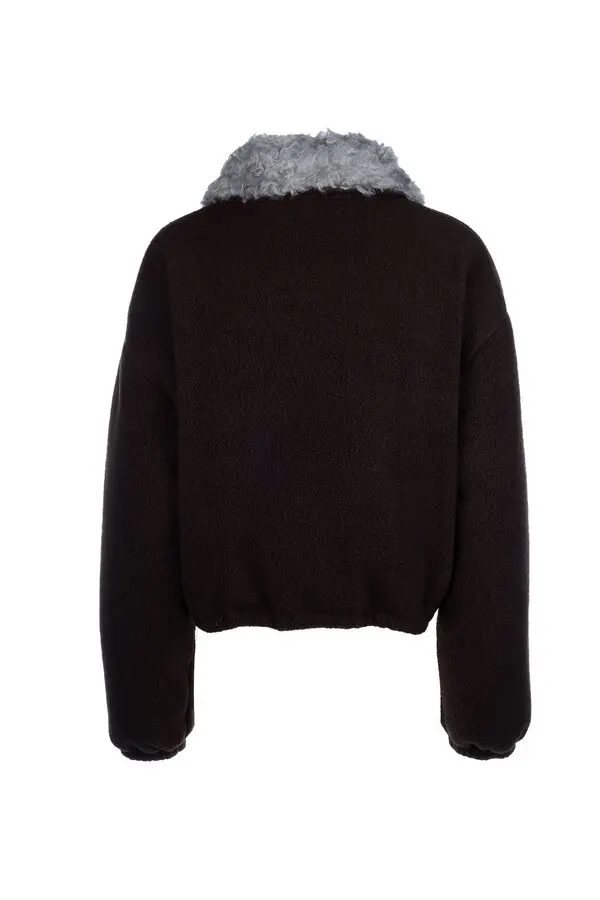 Miu Miu Fleece Jacket With Fur Collar - Multicolor