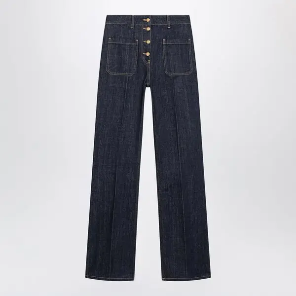 Valentino Garavani Cotton Denim Pants With Logo Buttons, Medium - Blue