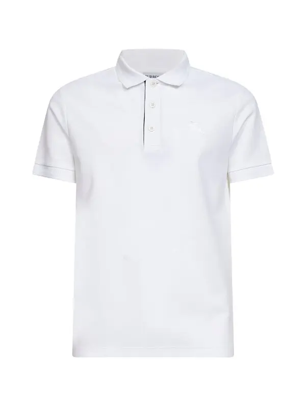 Burberry White Cotton Pique Polo Shirt With Ekd Embroidery - Multicolor