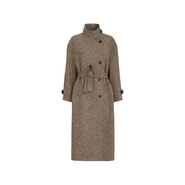 Brunello Cucinelli Chevron Virgin Wool Single Breasted Coat - Brown