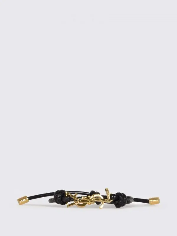Saint Laurent Cassandre Leather And Brass Bracelet - Brown