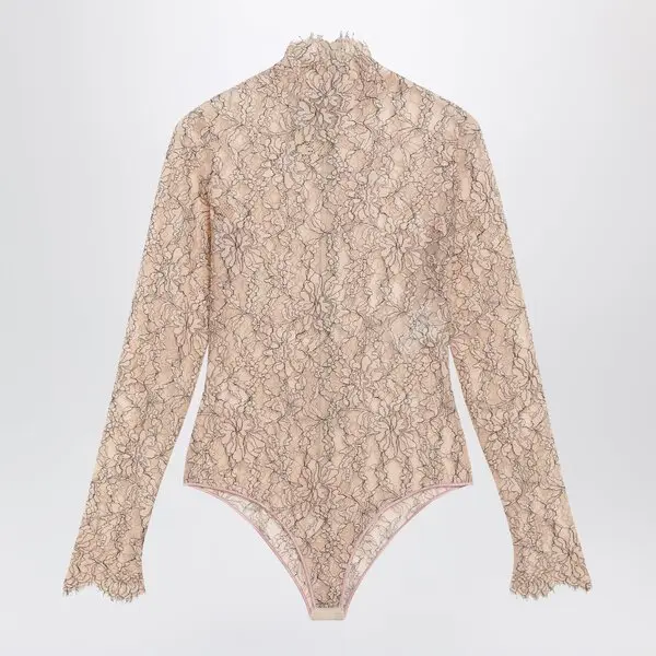 Valentino Garavani Nude Rebrode Lace Bodysuit - Black