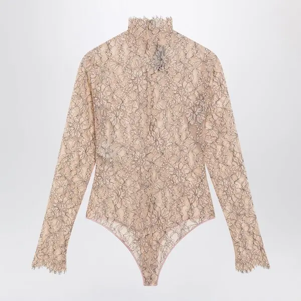 Valentino Garavani Nude Rebrode Lace Bodysuit - Black