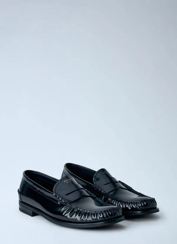 Prada Brushed Leather Loafers - Black