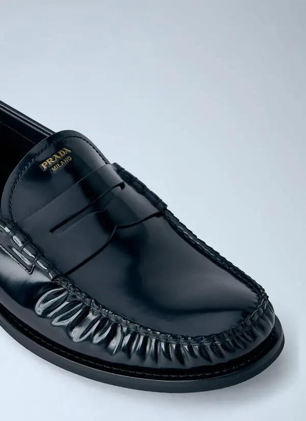 Prada Brushed Leather Loafers - Black