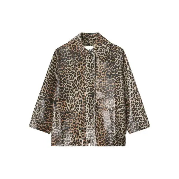 GANNI Leopard Print Oversized Jacket - Cream