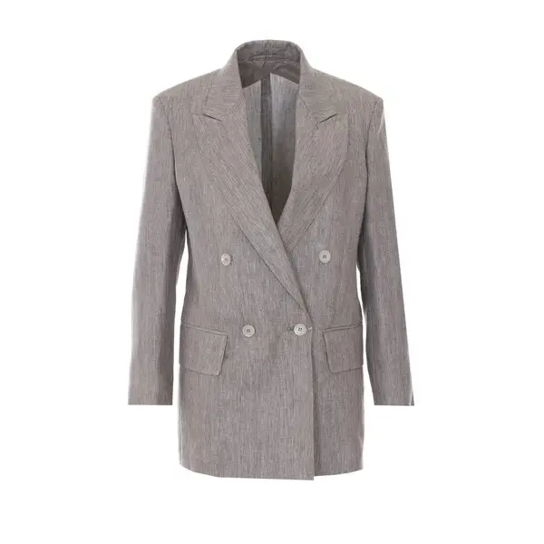 Max Mara Olimpia Chevron Linen Double Breasted Blazer