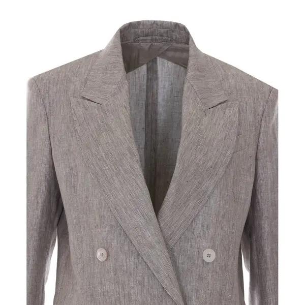 Max Mara Olimpia Chevron Linen Double Breasted Blazer