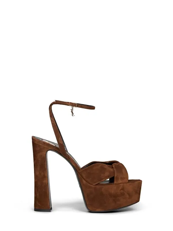 Saint Laurent Dark Havana Suede Franciane Platform Sandals - Multicolor