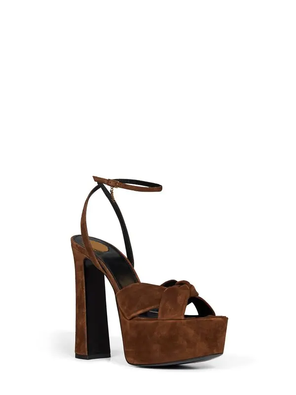 Saint Laurent Dark Havana Suede Franciane Platform Sandals - Multicolor