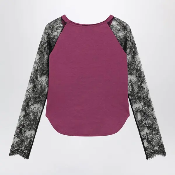 Valentino Garavani Panther 60 T-shirt With Lace Sleeves - Pink