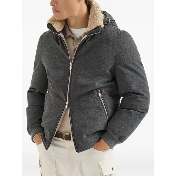 Brunello Cucinelli Wool Zip-up Hooded Jacket - Gray