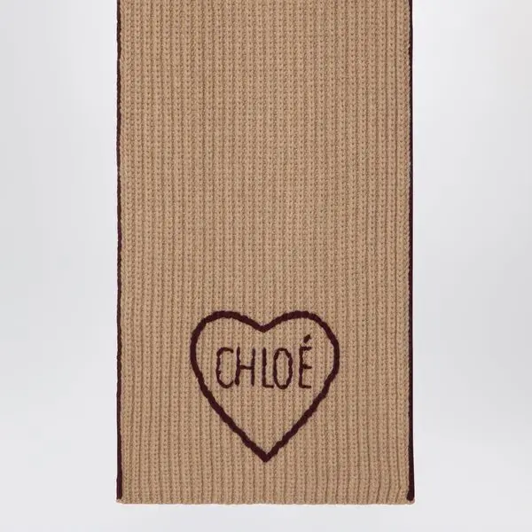 Chloé Encoeur Wool And Cashmere Scarf In Bleached - Brown