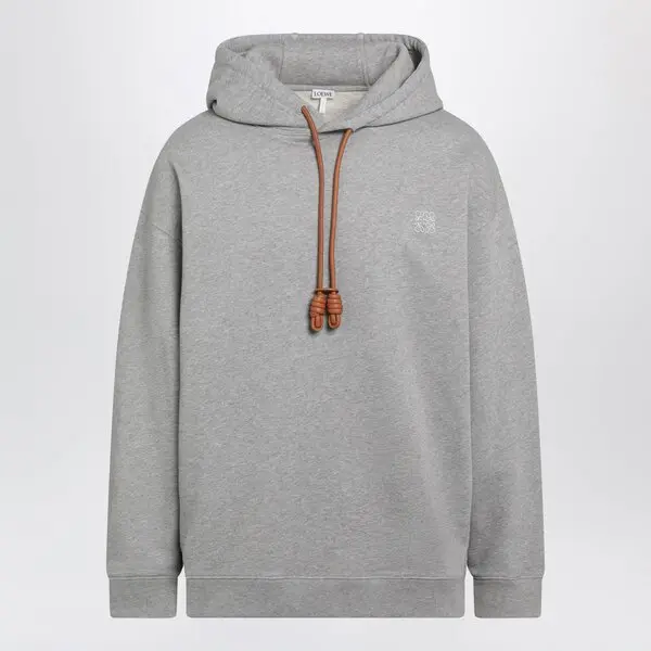 Loewe Grey Melange Relaxed-fit Hoodie With Leather Drawstring