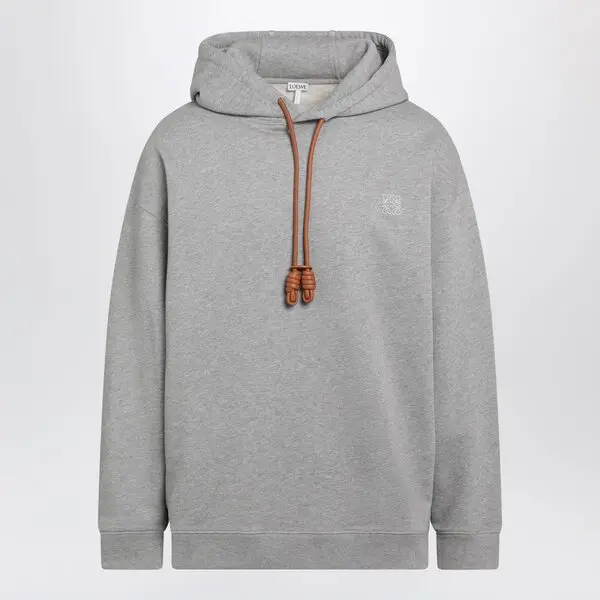 Loewe Relaxed-fit Hoodie With Leather Drawstring - Gray