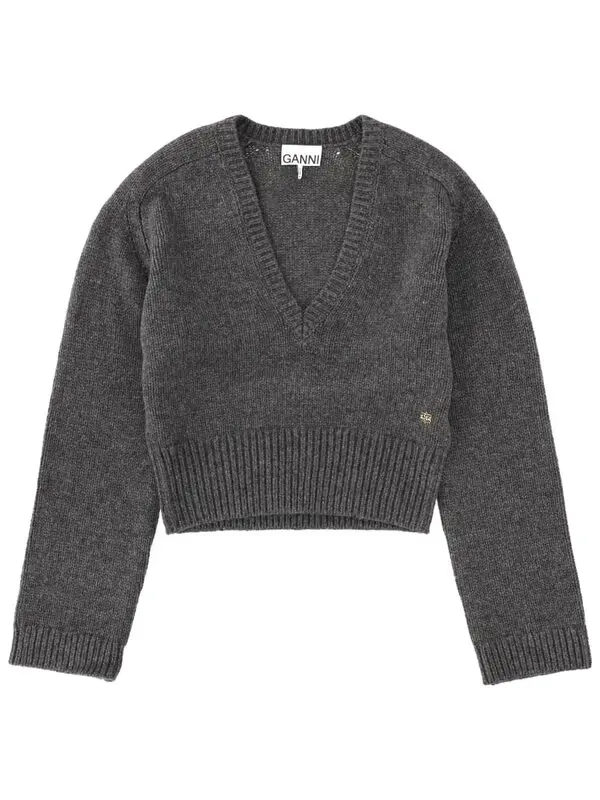 GANNI V-neck Wool Blend Sweater - Multicolor