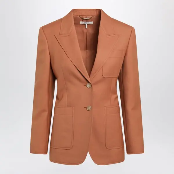 Chloé Single-breasted Jacket In Burnt Orange Wool Gabardine
