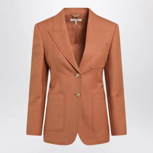Chloé Single-breasted Jacket In Burnt Orange Wool Gabardine - Yellow