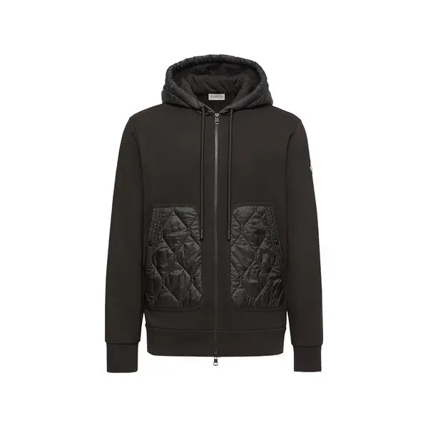 Moncler Quilted Panel Zip-up Hoodie - Black