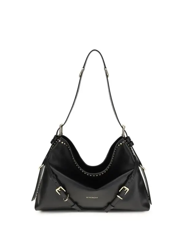 Givenchy Large Voyou Shoulder Bag In Shiny Leather - Black