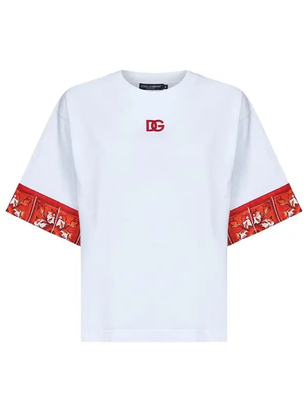 Dolce & Gabbana Maiolica-print Scarf Insert T-shirt - Multicolor