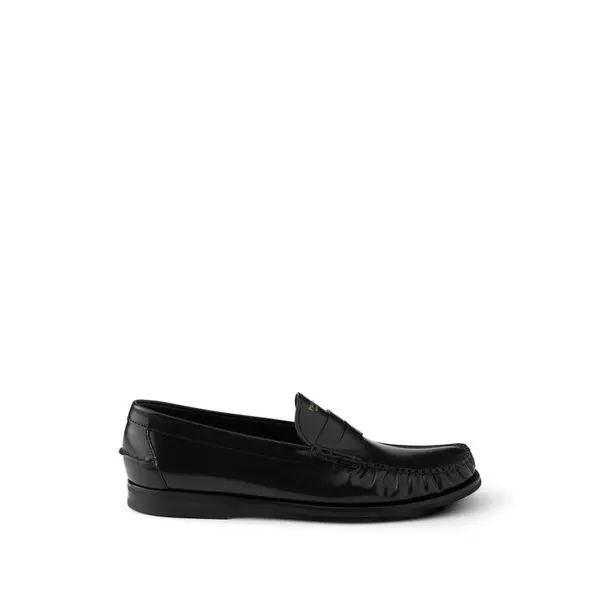 Prada Brushed Leather Loafers - Black