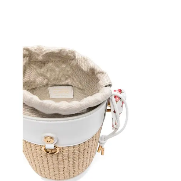 Dolce & Gabbana Floral Print Raffia And Leather Bucket Bag - Cream