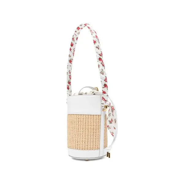 Dolce & Gabbana Floral Print Raffia And Leather Bucket Bag - Cream