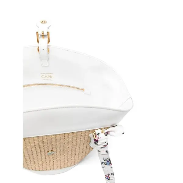 Dolce & Gabbana Floral Print Raffia Tote Bag