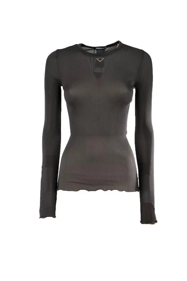 Prada Long Sleeve Ribbed Top - Multicolor
