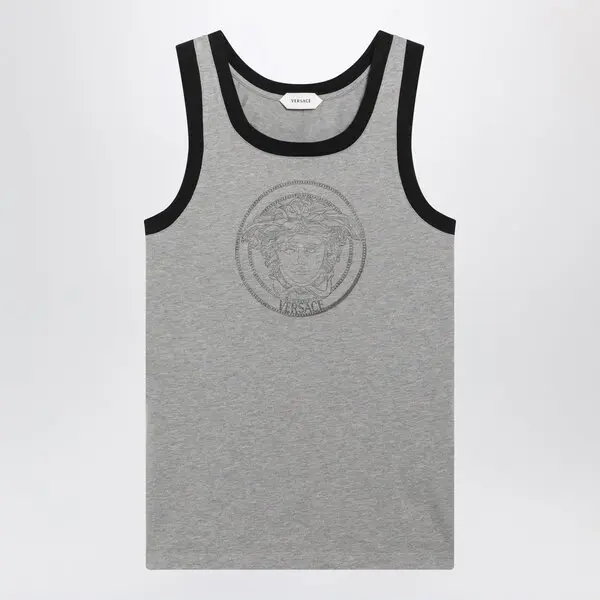 Versace Light Grey Cotton Jersey T-shirt With Logo Print - Gray