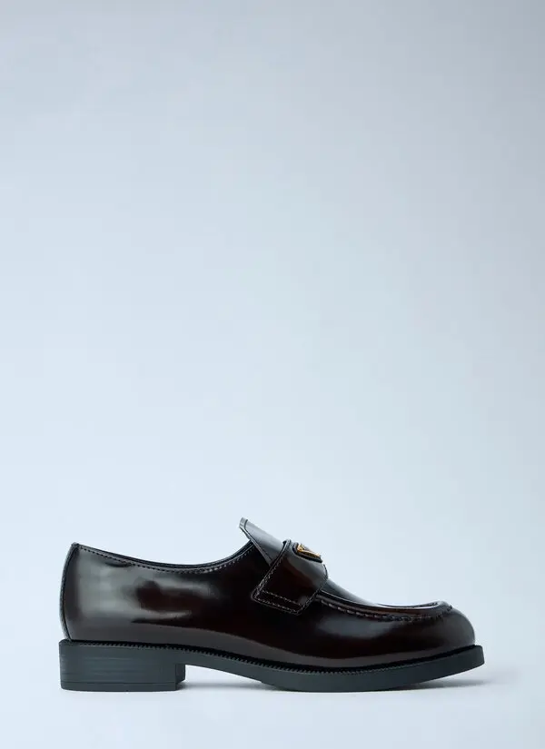 Prada Leather Loafers With Logo Plaque
