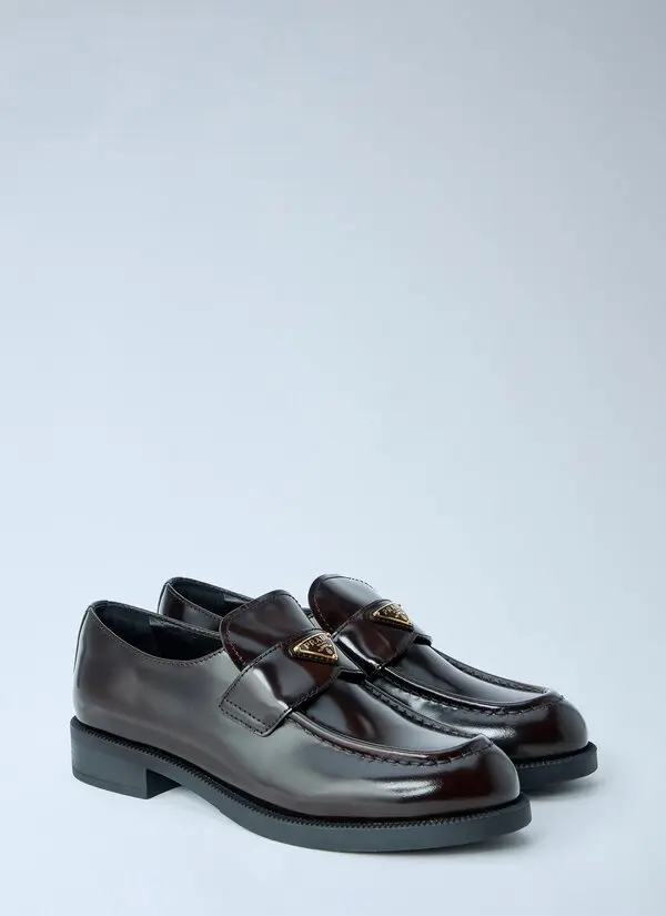 Prada Leather Loafers With Logo Plaque