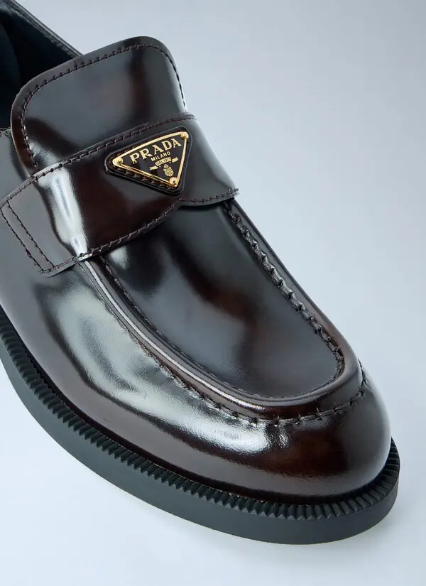 Prada Leather Loafers With Logo Plaque