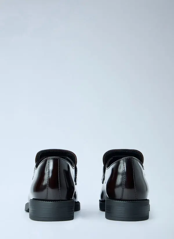 Prada Leather Loafers With Logo Plaque