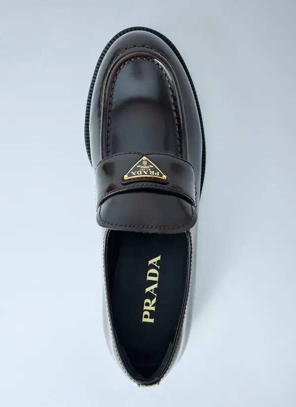 Prada Leather Loafers With Logo Plaque