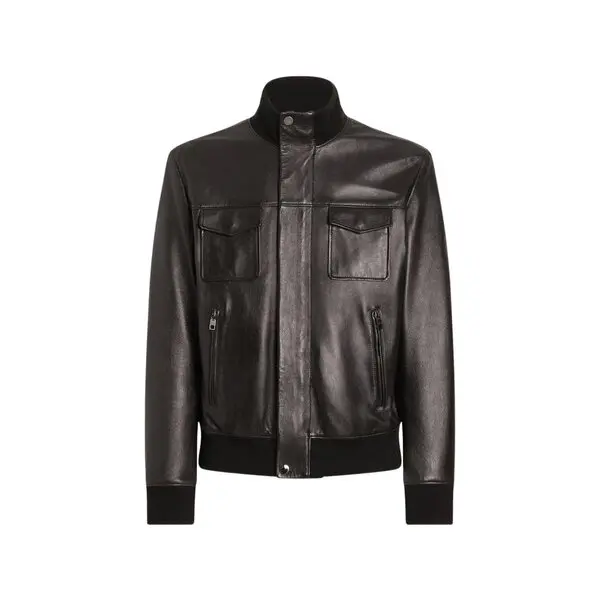 Dolce & Gabbana Leather Bomber Jacket - Brown