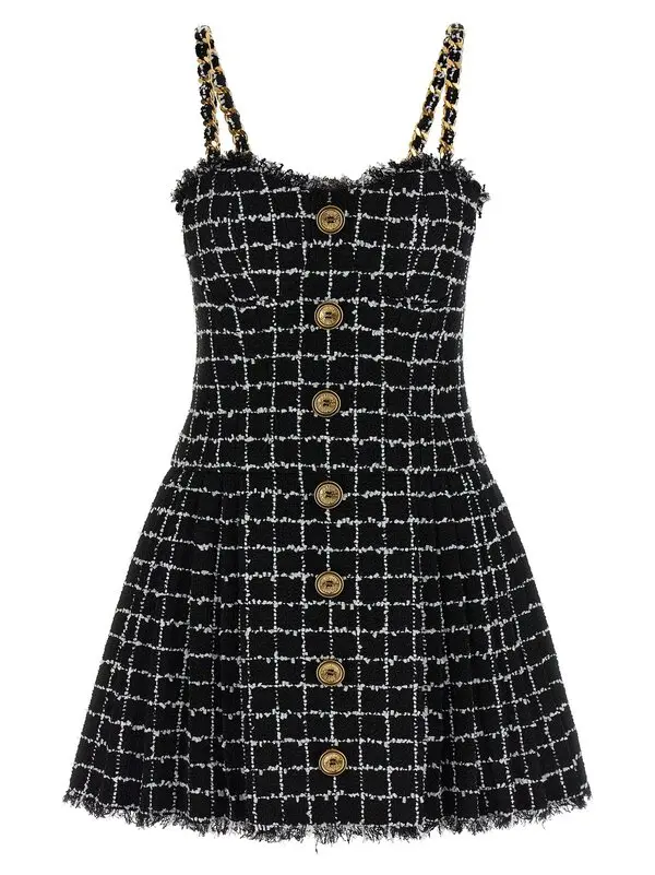 Balmain Tweed Check Mini Dress - Black