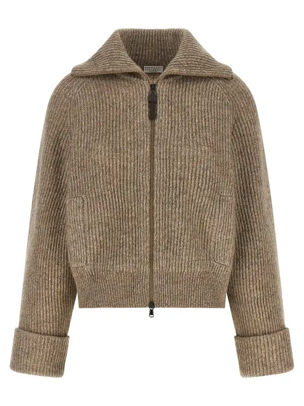 Brunello Cucinelli Shiny Zipper Pull' Cardigan