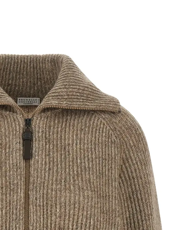 Brunello Cucinelli Shiny Zipper Pull' Cardigan