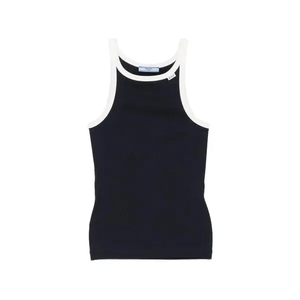 Prada Cotton Ribbed Knit Tank Top - Blue